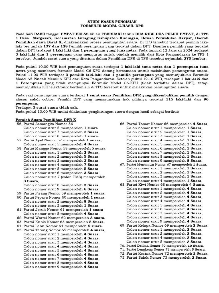 Contoh Studi Kasus Simulasi DPR Ri | PDF