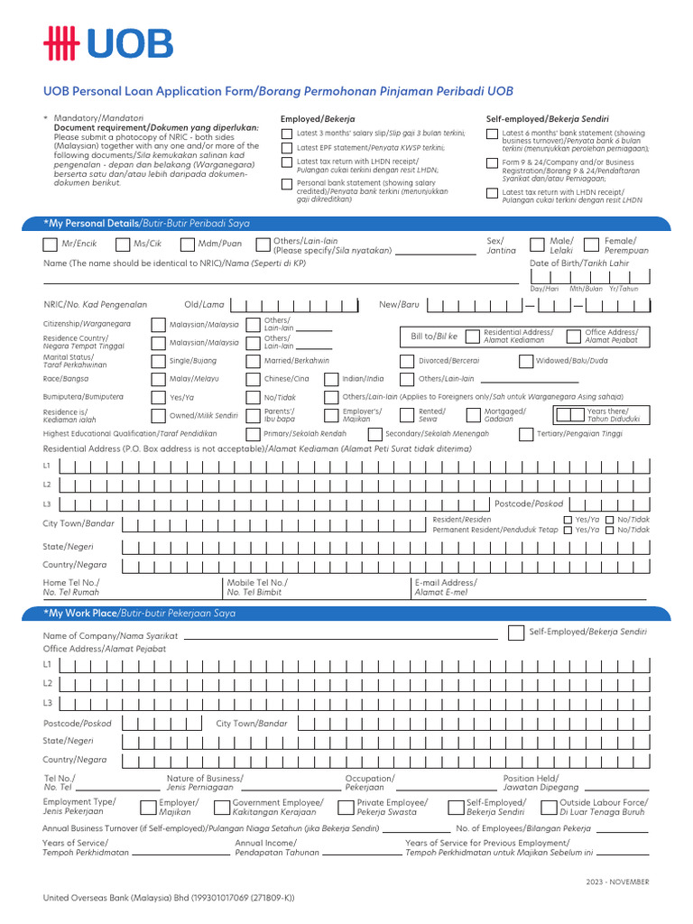UOB Personal Loan Application Form - V2023 | PDF | Interest | Banks
