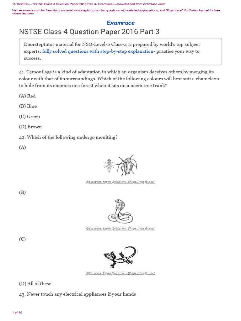 NSTSE Class 4 Question Paper 2016 Part 3 | PDF | Decomposition | Foods