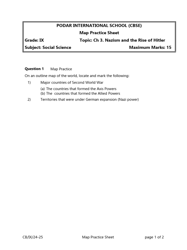CBSE - IX - SS - CH 3 Nazism and The Rise of Hitler - Map Practice ...