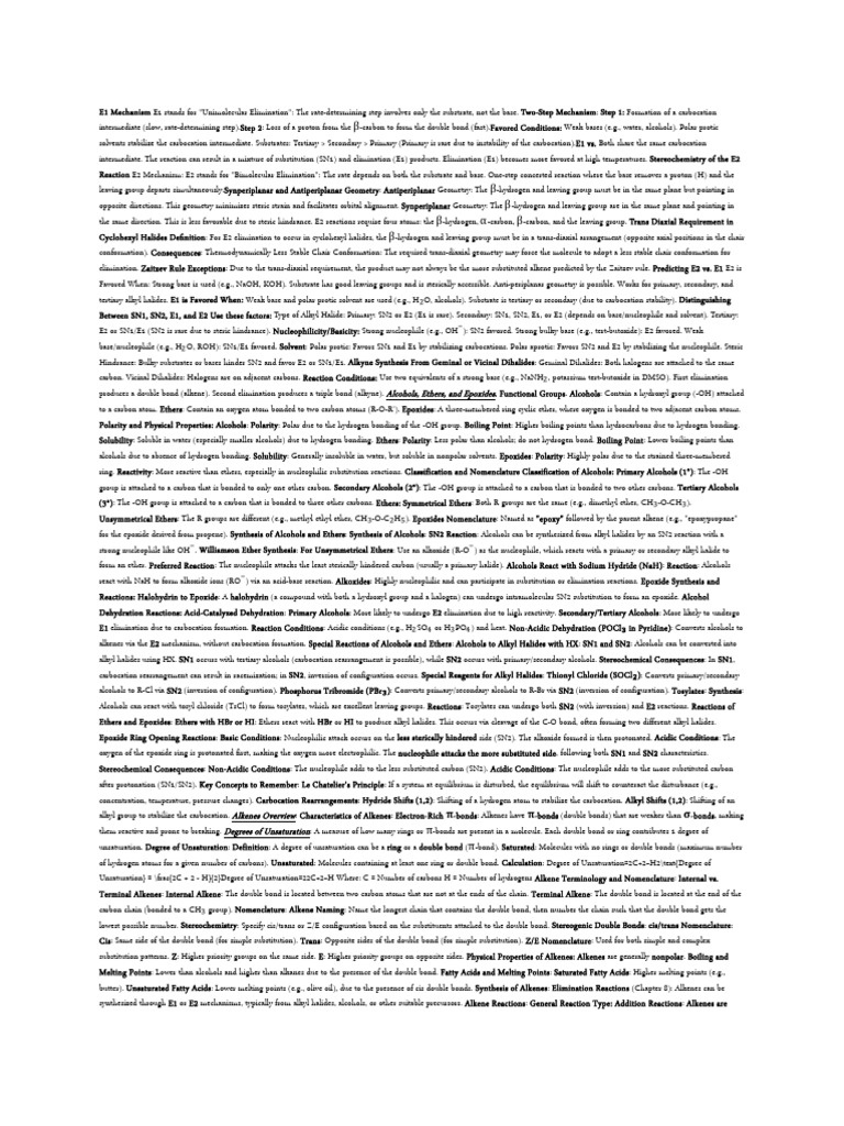 exam 3 cheat sheet | PDF | Alkene | Ether