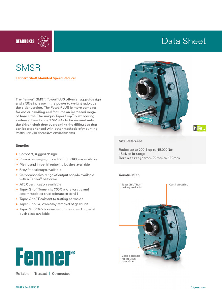 Fenner Datasheet SMSR Gearboxes | PDF | Vehicle Technology | Mechanical ...