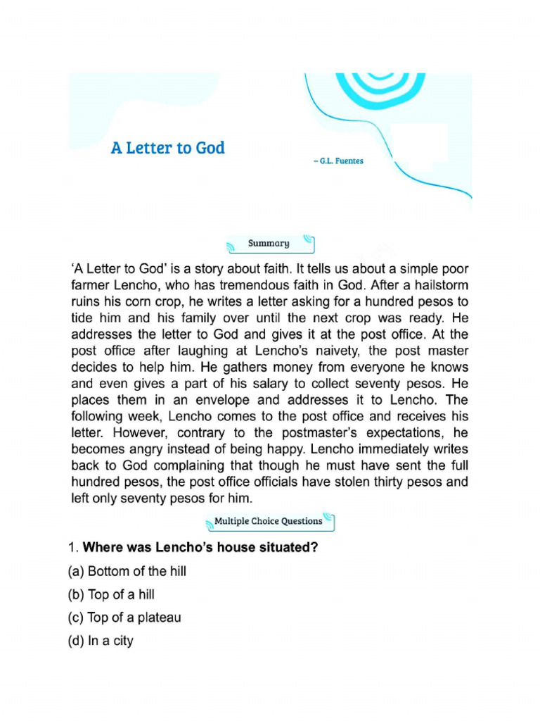 A Letter To God - G.L. Fuentes | PDF