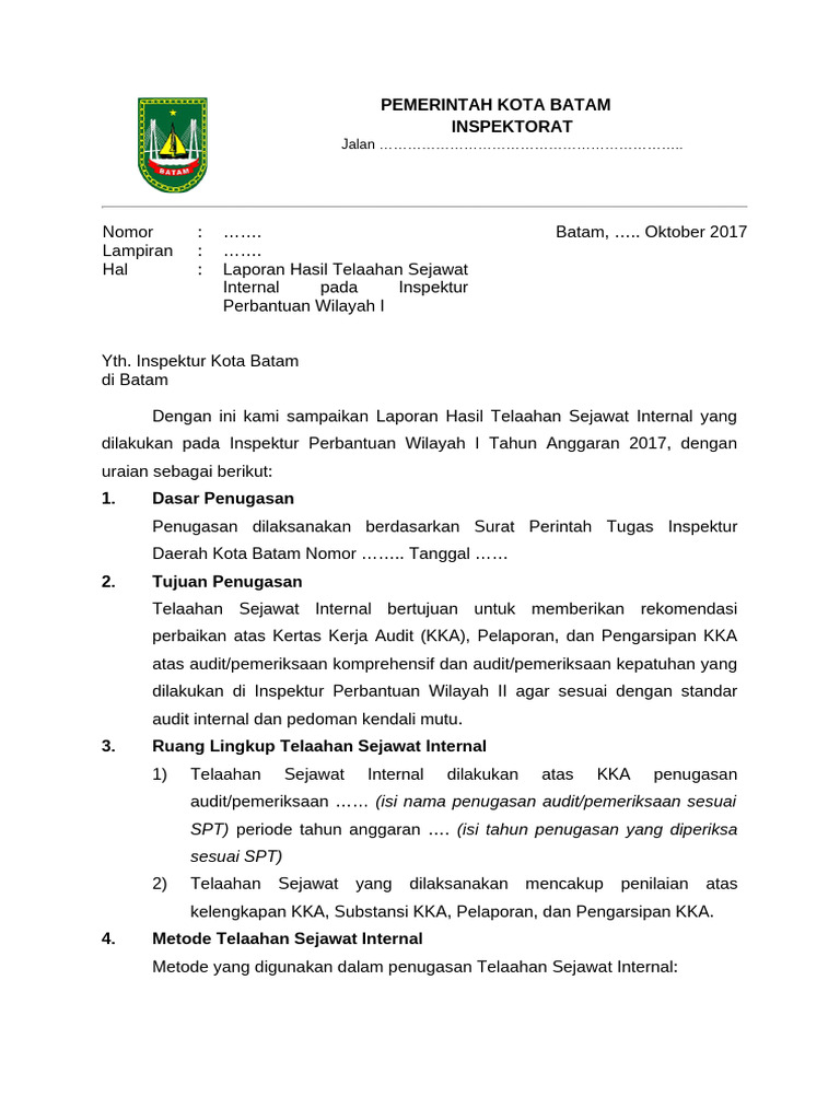 Lampiran II - Format Laporan Telaah Sejawat Internal | PDF