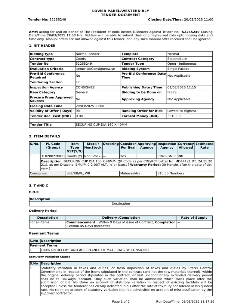 E-Tender for Securing Cup 2025 | PDF | Business