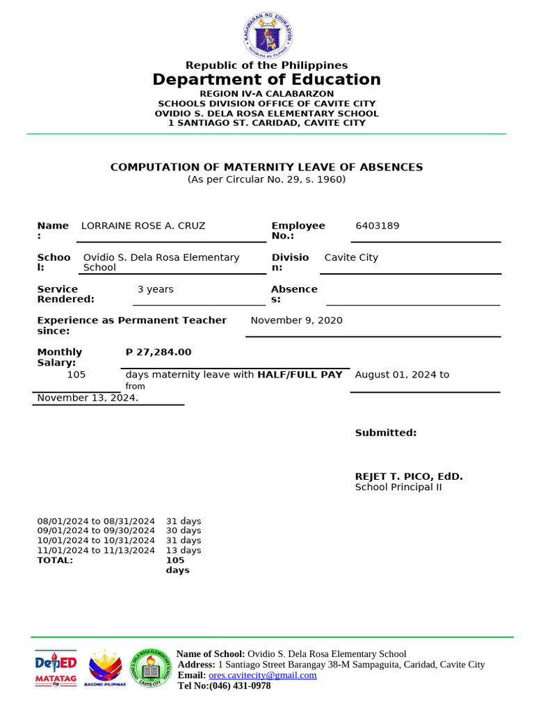 Computation_of_Maternity_Leave_of_Absences_Portrait_A4 | PDF