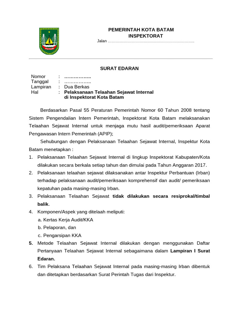 Telaahan Sejawat Internal Inspektorat Batam | PDF