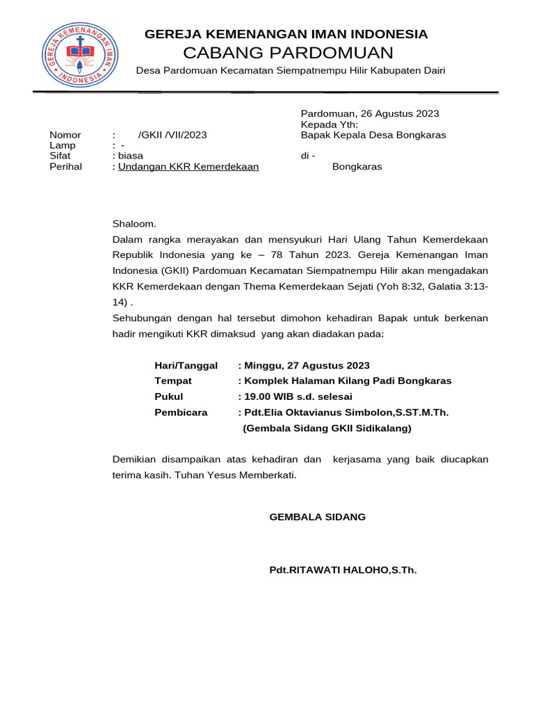 Undangan KKR Kemerdekaan | PDF