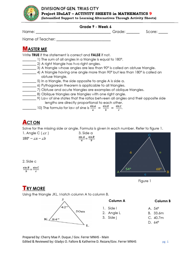 Mathematics 9 _Q4_W6 | PDF | Triangle | Angle
