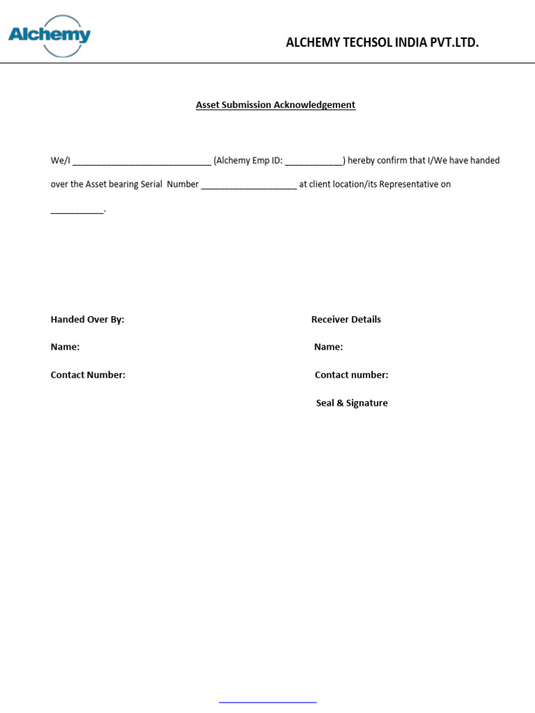 Asset Acknowledgement | PDF