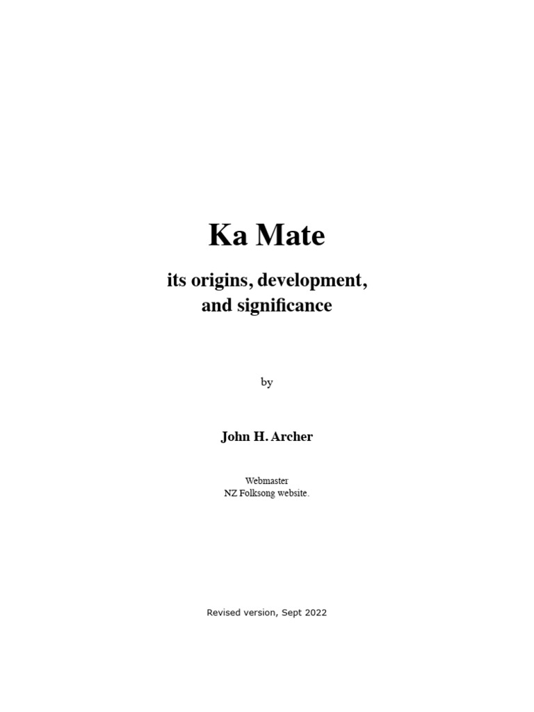 ka_mate | PDF | Māori | Indigenous Peoples Of Polynesia