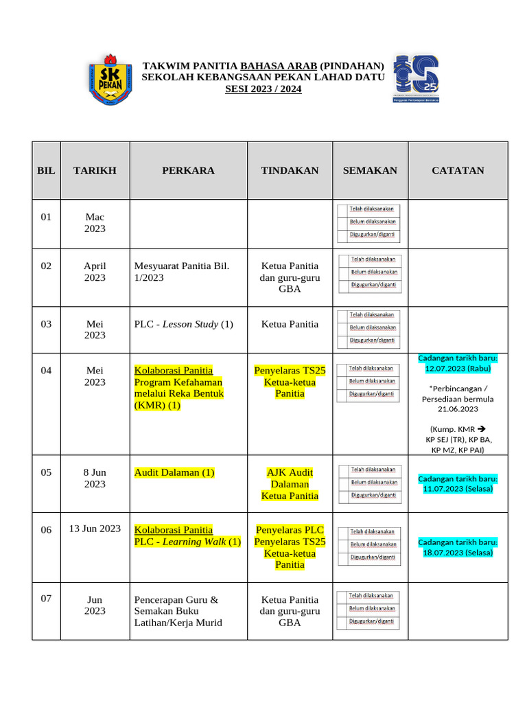 Takwim Panitia Bahasa Arab 2023 | PDF
