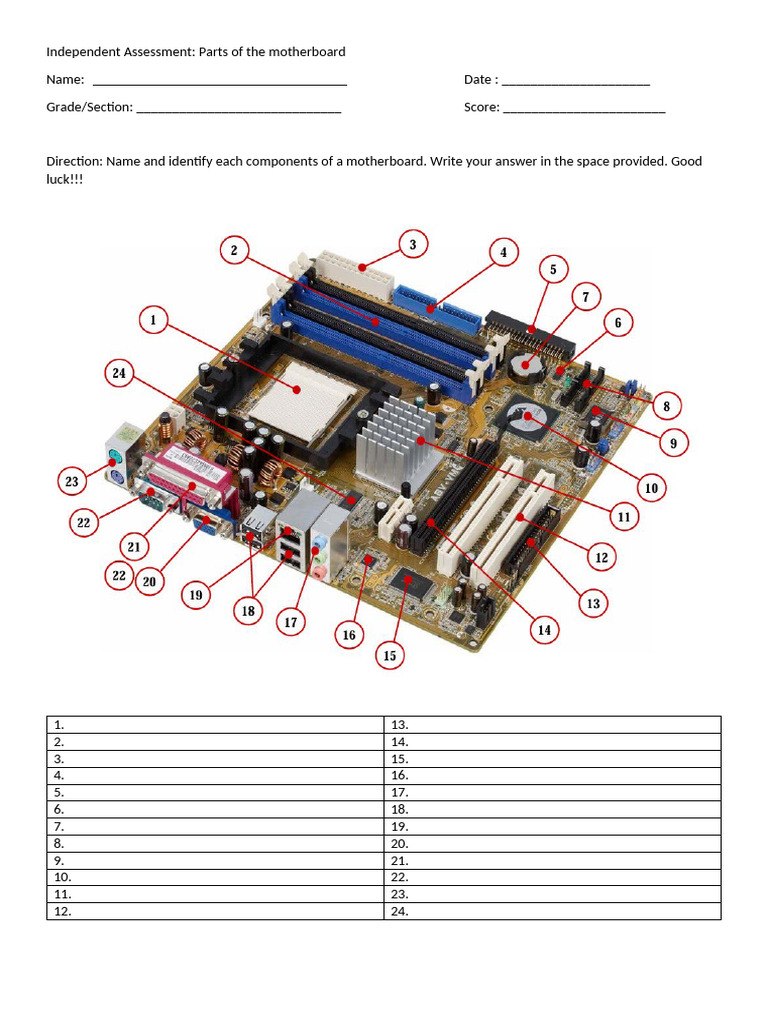 Motherboard Components Assessment | PDF