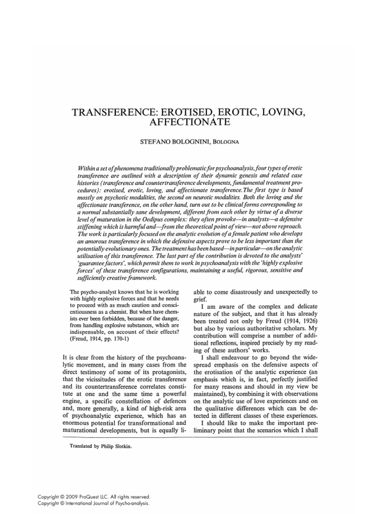 7.bolognini (1994) Transference - Erotised, Erotic, Loving, Affectionate | PDF