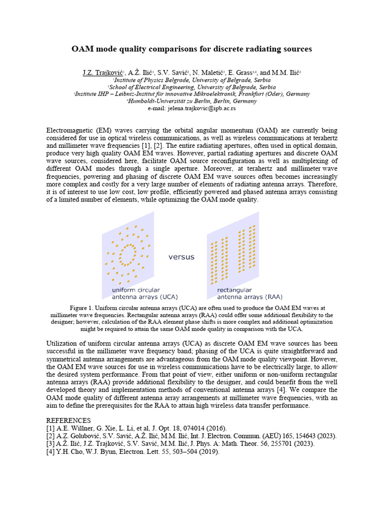 OAM Mode Quality Comparisons For Discrete Radiating Sources | PDF ...