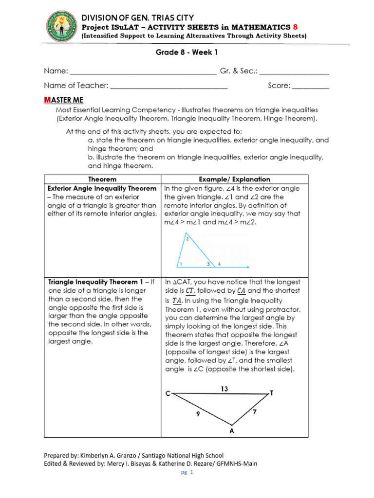 MATH 8_Q4_W1 | PDF | Triangle | Angle