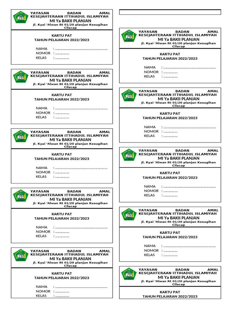 KARTU UAS Embling - KOSONGAN - 081604 | PDF