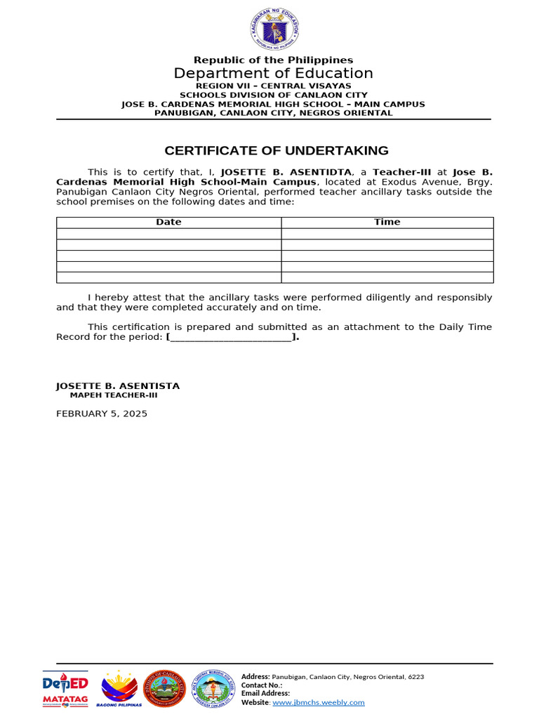 JBA Certificate of Undertaking 2025 Feb | PDF