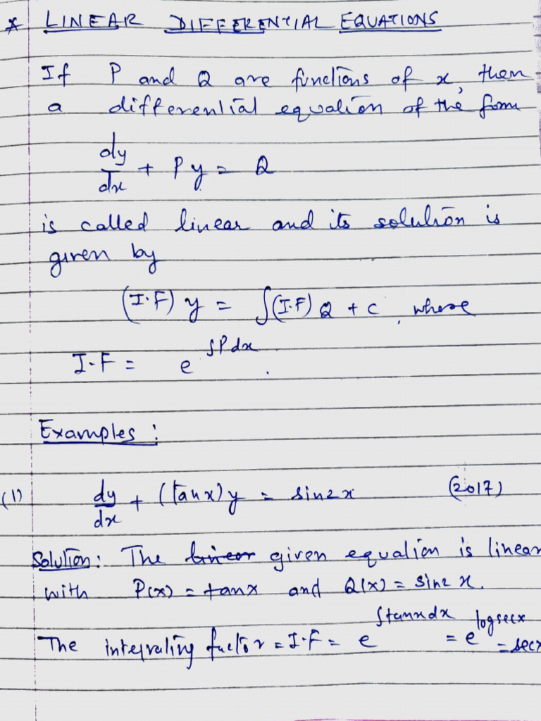 ODE NOTES Linear Equations | PDF