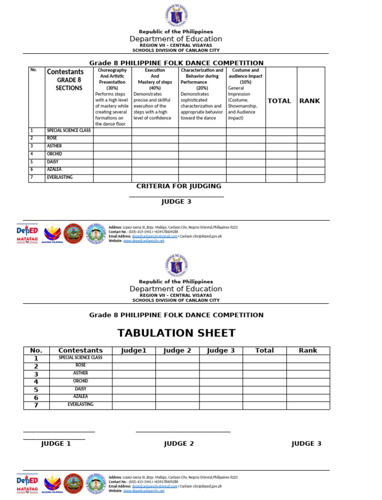 Mapeh Day Folkdance Tabulation Sheets | PDF | Performing Arts | Dances
