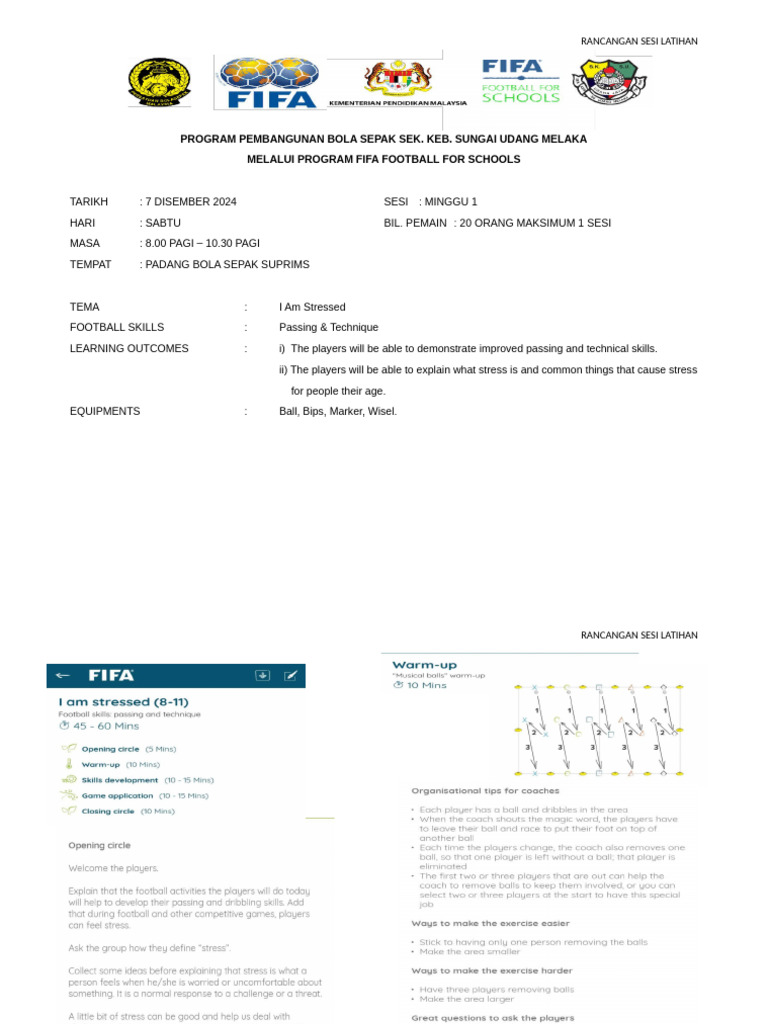 Rancangan Latihan Sepak Bola Minggu 1 | PDF