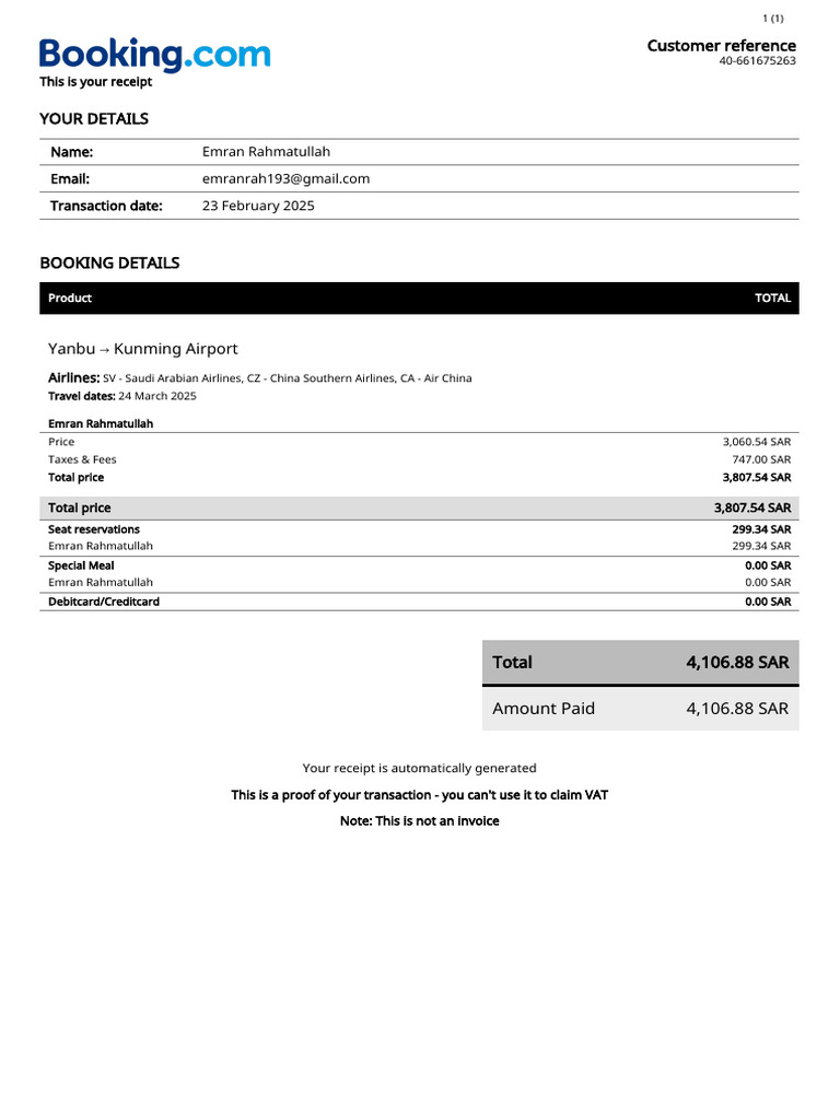 40 661675263 Flight Payment | PDF | Receipt | Money