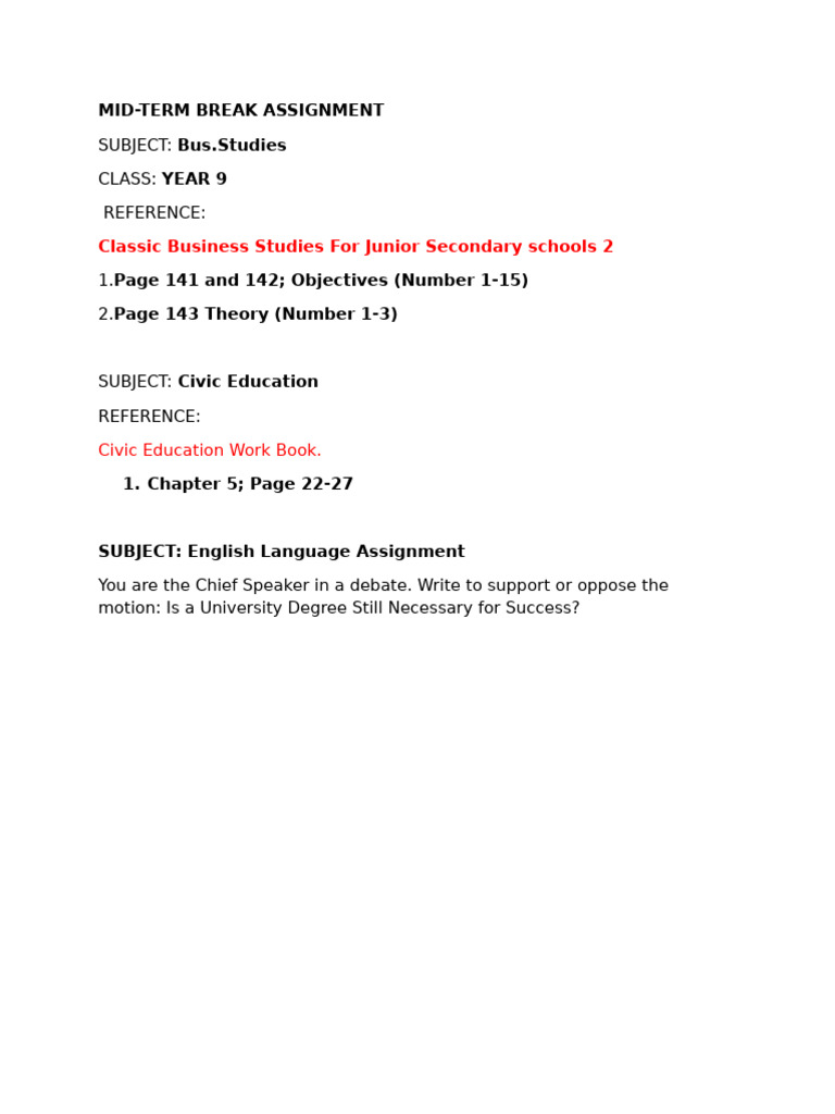 Mid-Term Break Assignment | PDF