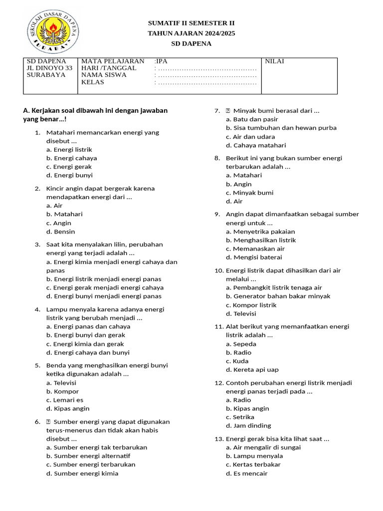 Sumatif Ii Semester Ii Ipa | PDF