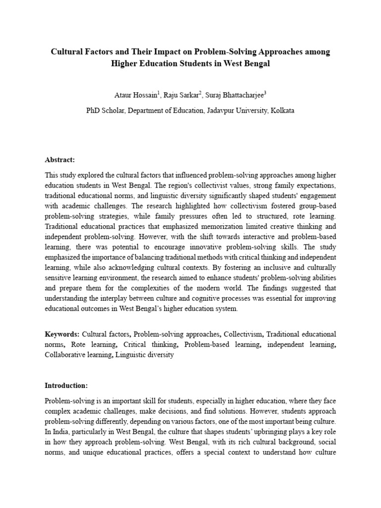 Cultural Influences on Student Problem-Solving | PDF