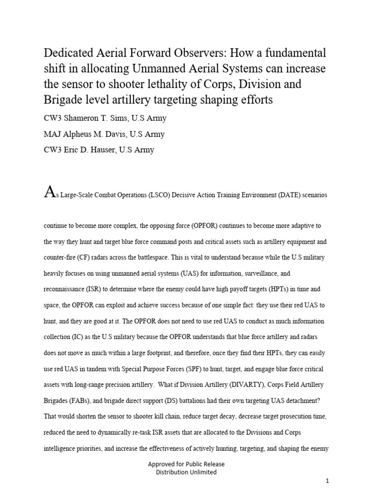 Shift in Allocating Uas Can Increase the Sensor to Shooter Lethality ...