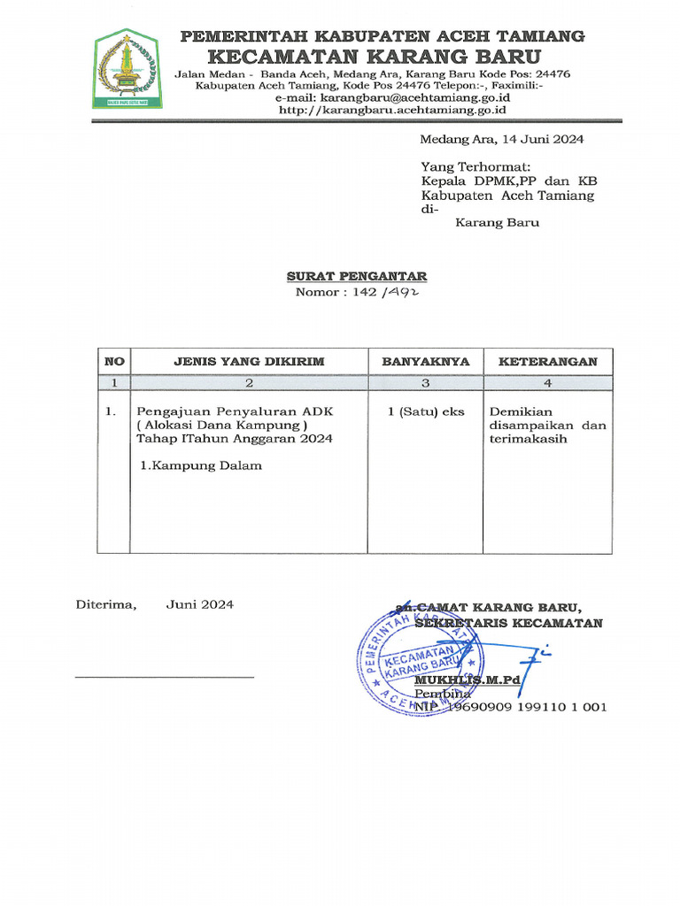 Surat Pengantar Adk | PDF