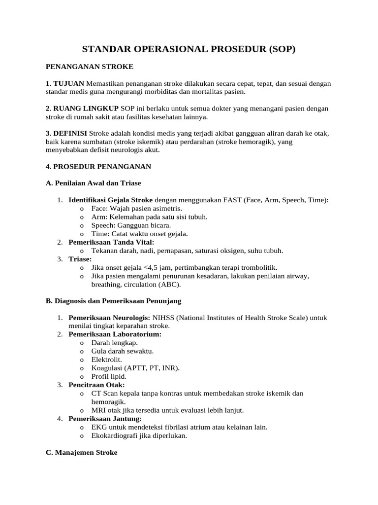 SOP Penanganan Stroke untuk Dokter | PDF