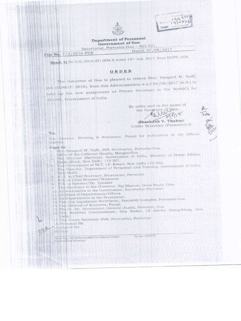 Relieving Order of Swapnil M. Naik | PDF