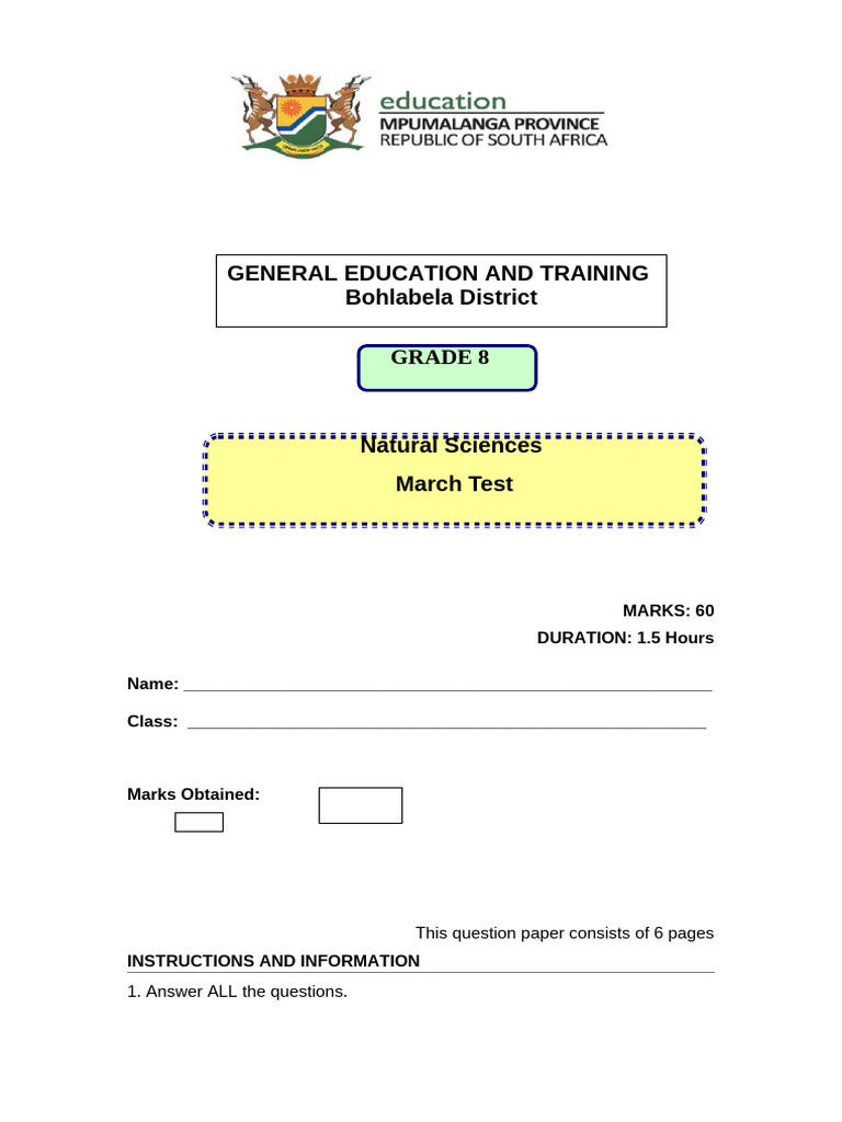 NS Grade 8 March 2024 B | PDF | Ecosystem | Pathogen
