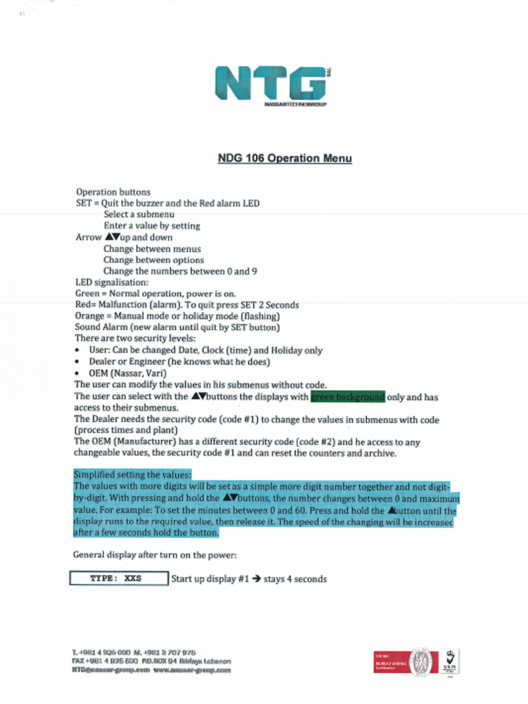 NTG 106 - Operation Manual | PDF