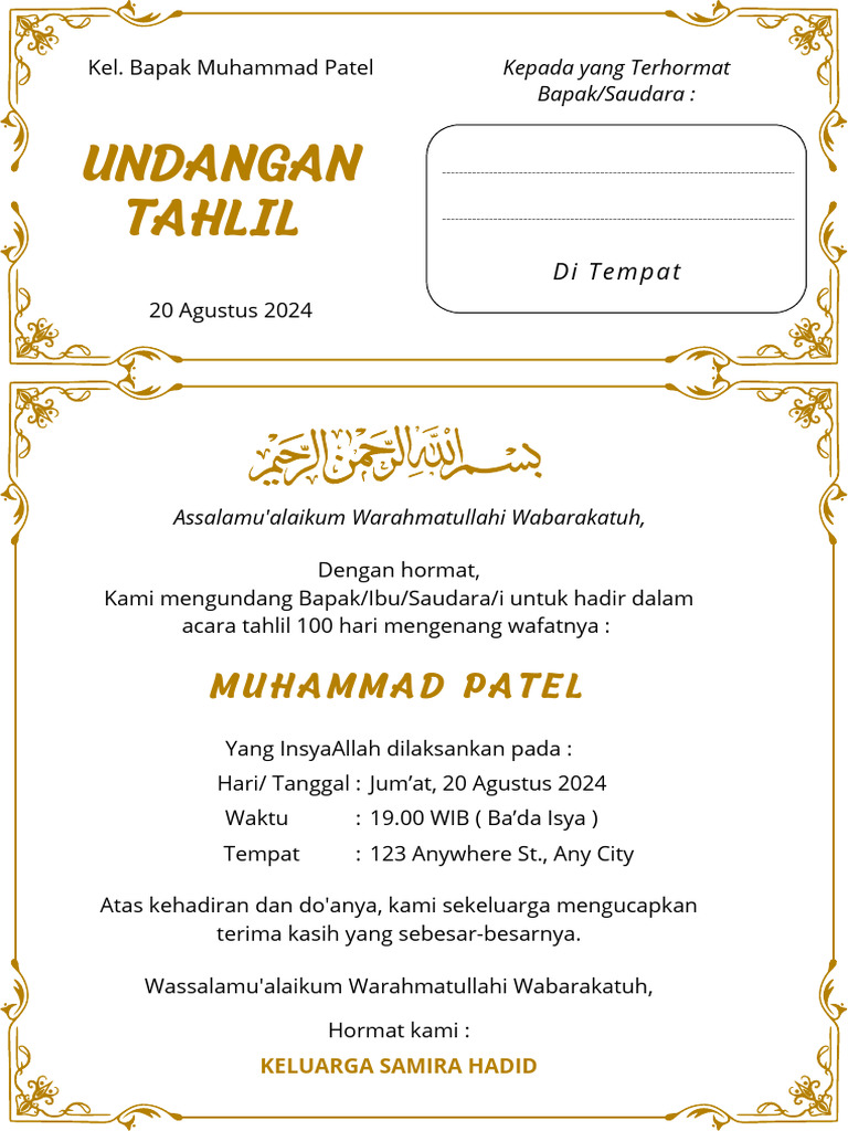 Undangan Tahlil 100 Hari Wafat | PDF