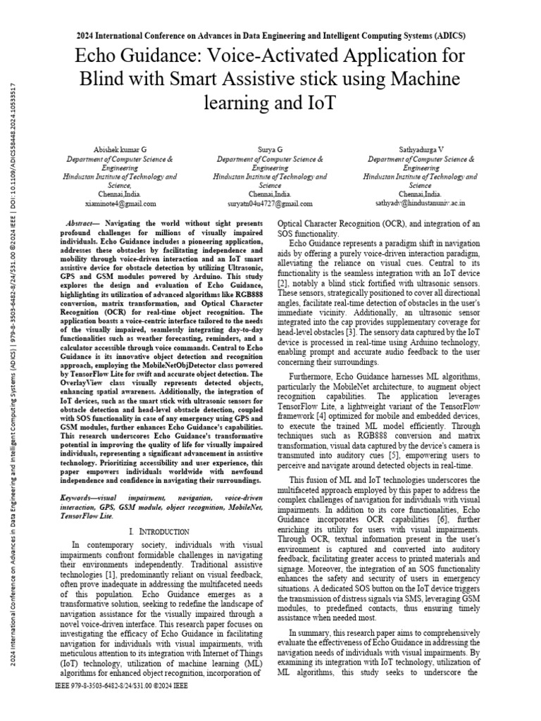Echo Guidance Voice-Activated Application For Blind With Smart Assistive Stick U | PDF ...