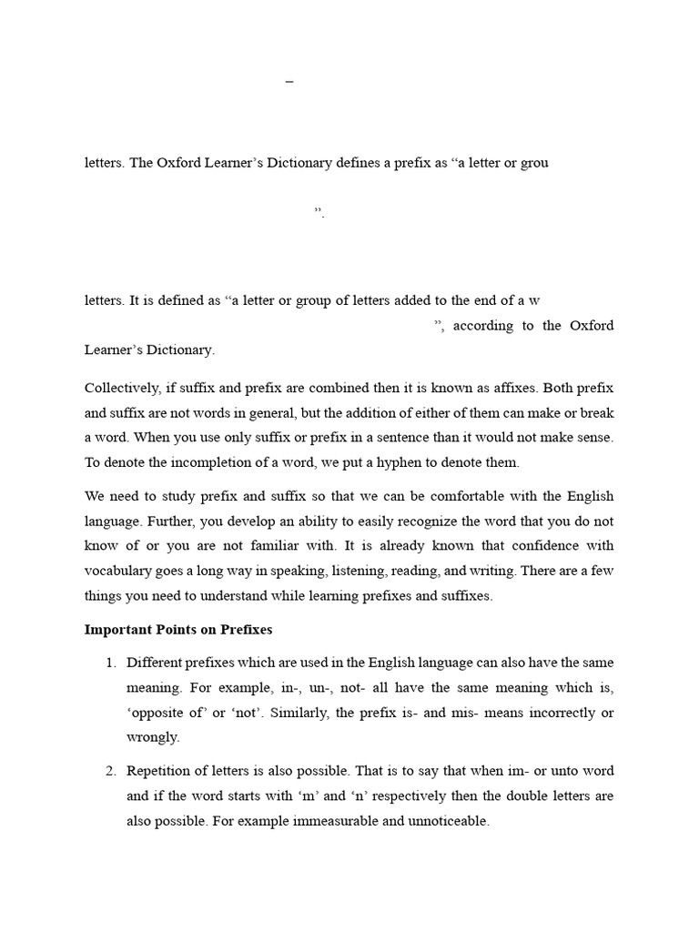 Understanding Prefixes and Suffixes | PDF | Word | Syntax