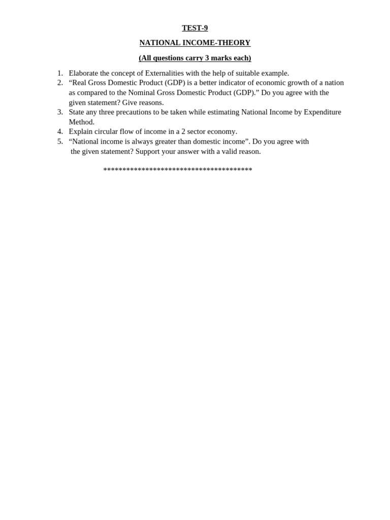 BRS TEST-9 - National Income Theory | PDF