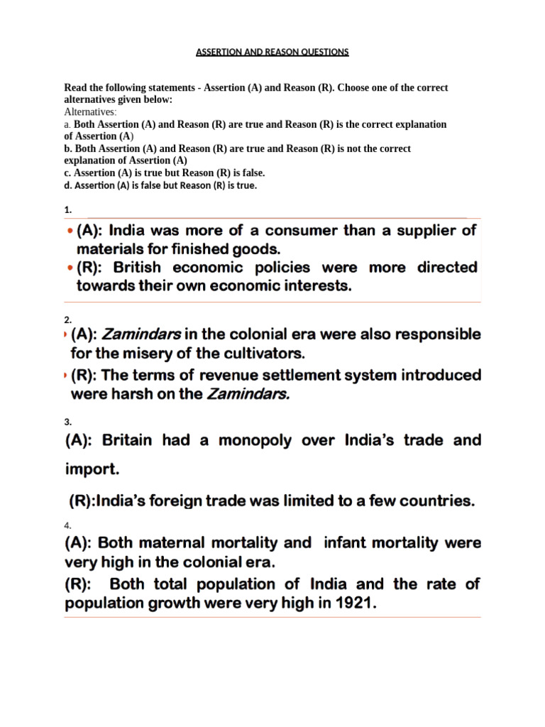 BRS ASSERTION AND REASON QUESTIONS-with Answers | PDF