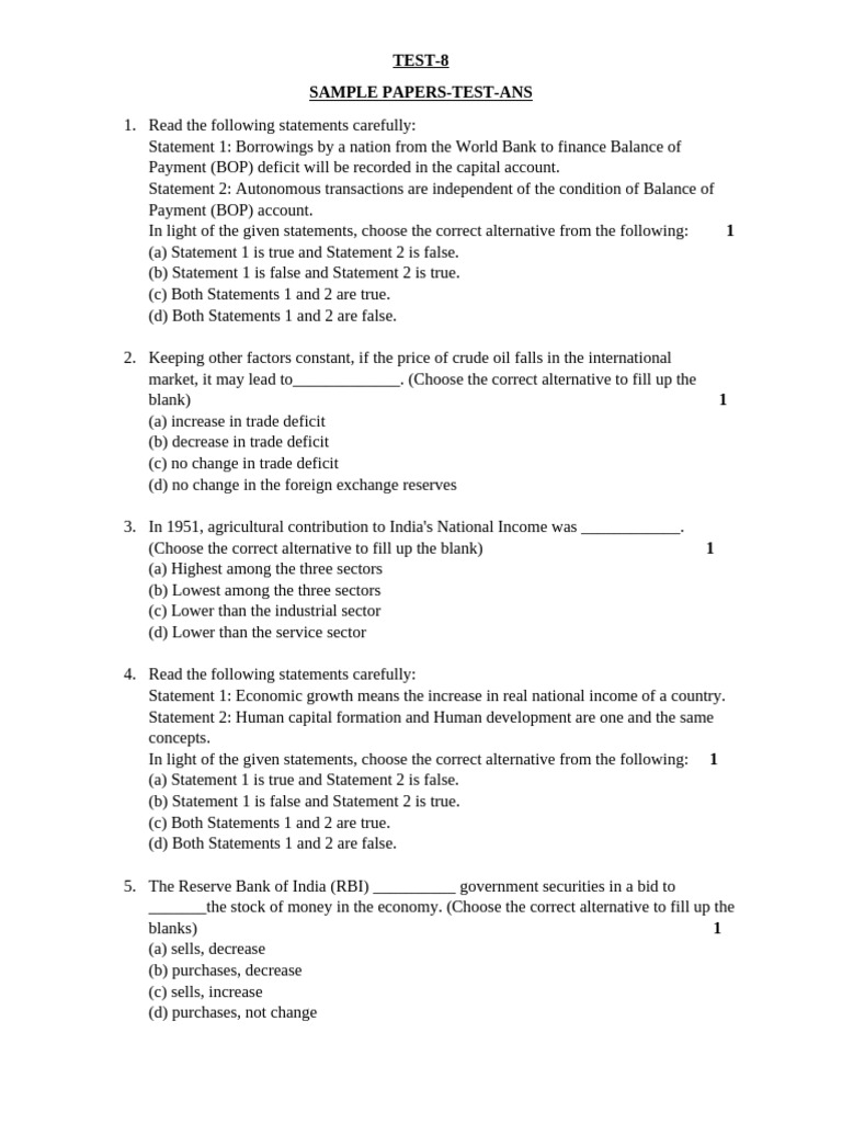 BRS TEST-8. Sample Paper Test Paper | PDF | Government Budget Balance ...