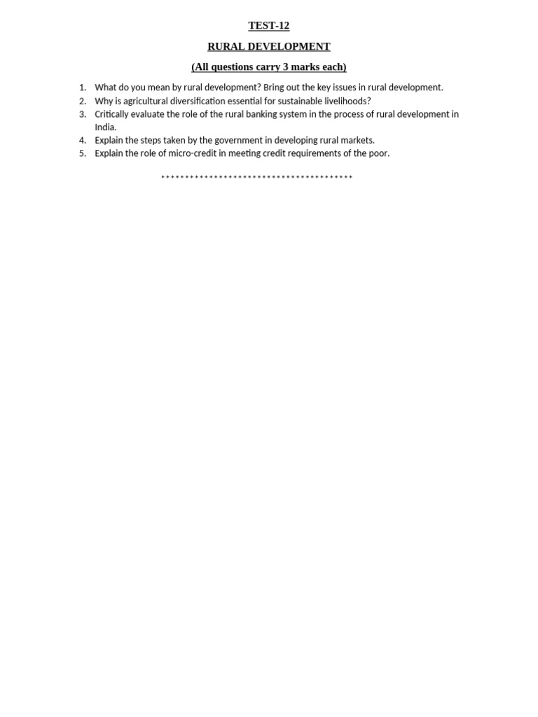 Rural Development Test Questions | PDF