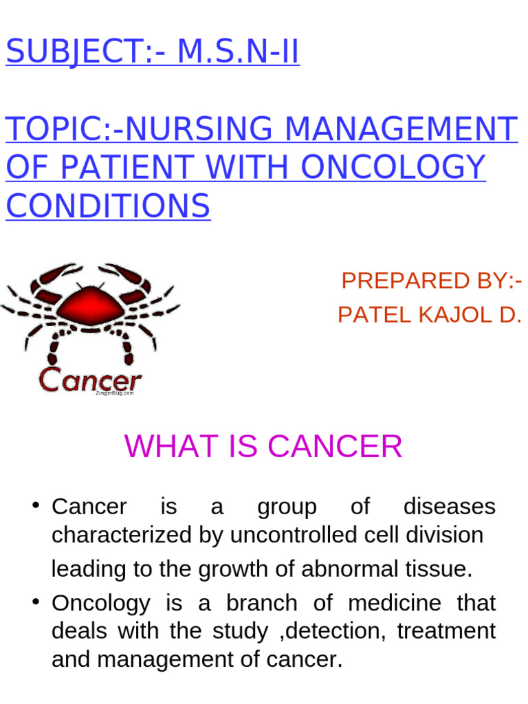 Nursing Management in Oncology Care | PDF | Cancer | Metastasis