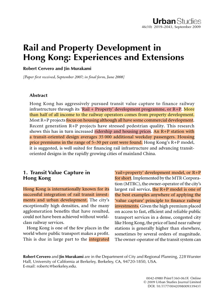 Rail + Property Development in Hong Kong | PDF | Rail Transport ...