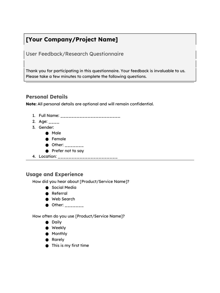 Questionnaire Template | PDF