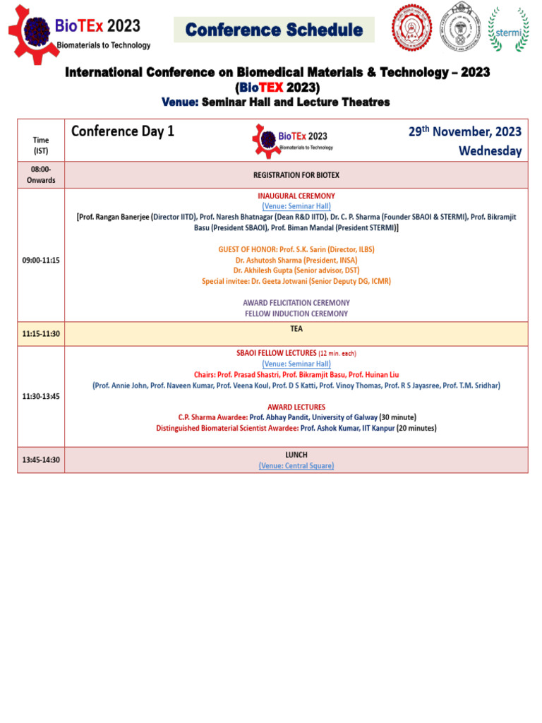 BioTEx 2023 Detailed Schedule | PDF | Tissue Engineering | Biology