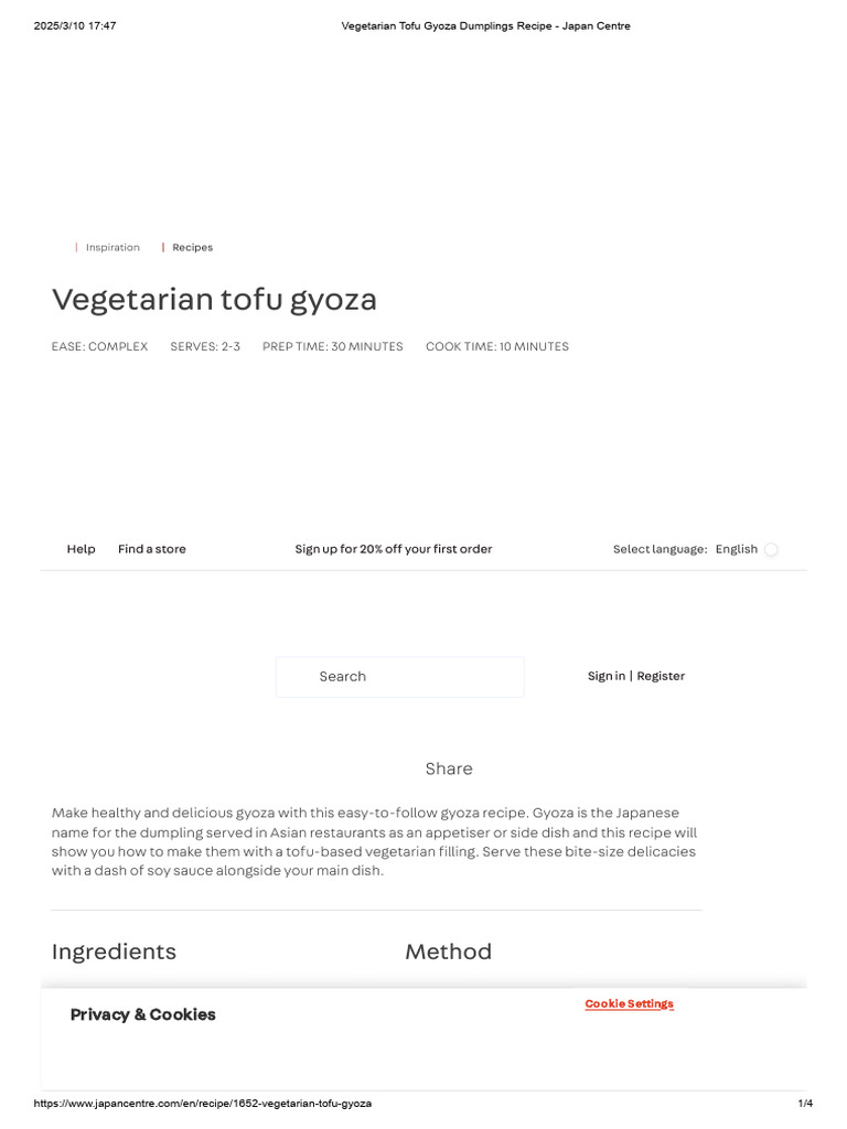 Vegetarian Tofu Gyoza Dumplings Recipe - Japan Centre | PDF | Tofu ...