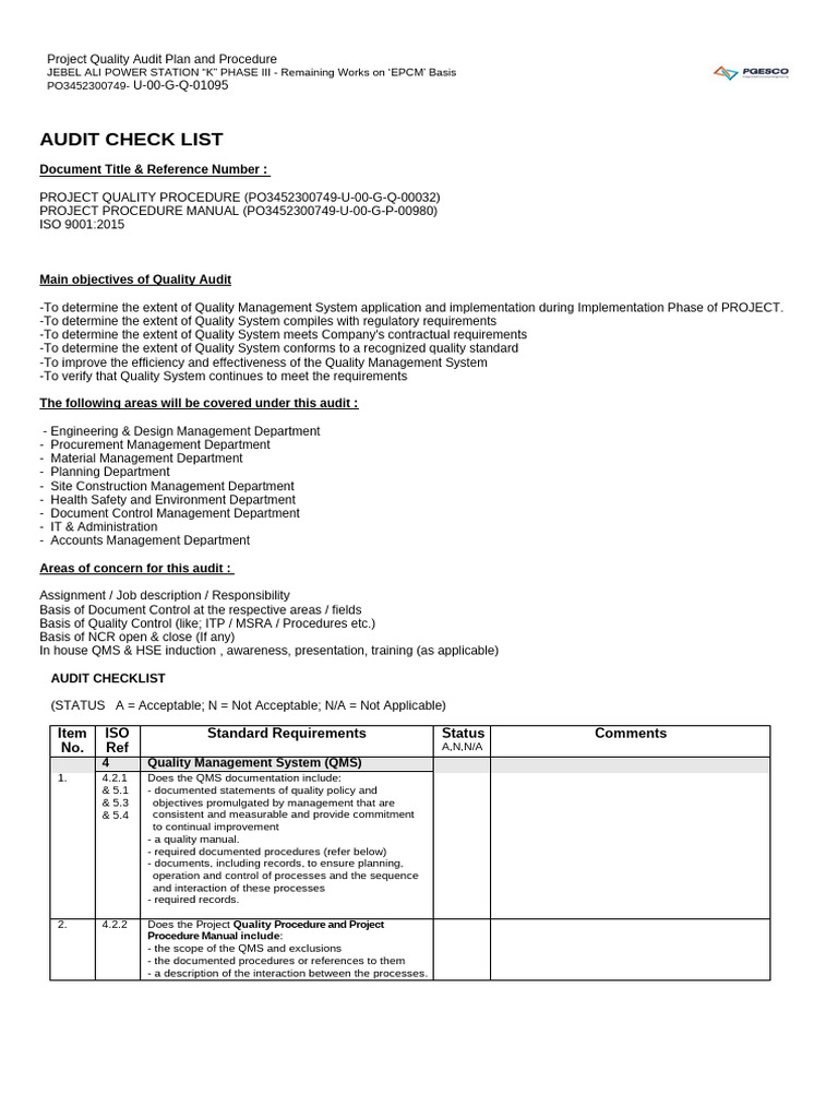 Audit Checklist Format | PDF | Verification And Validation | Audit