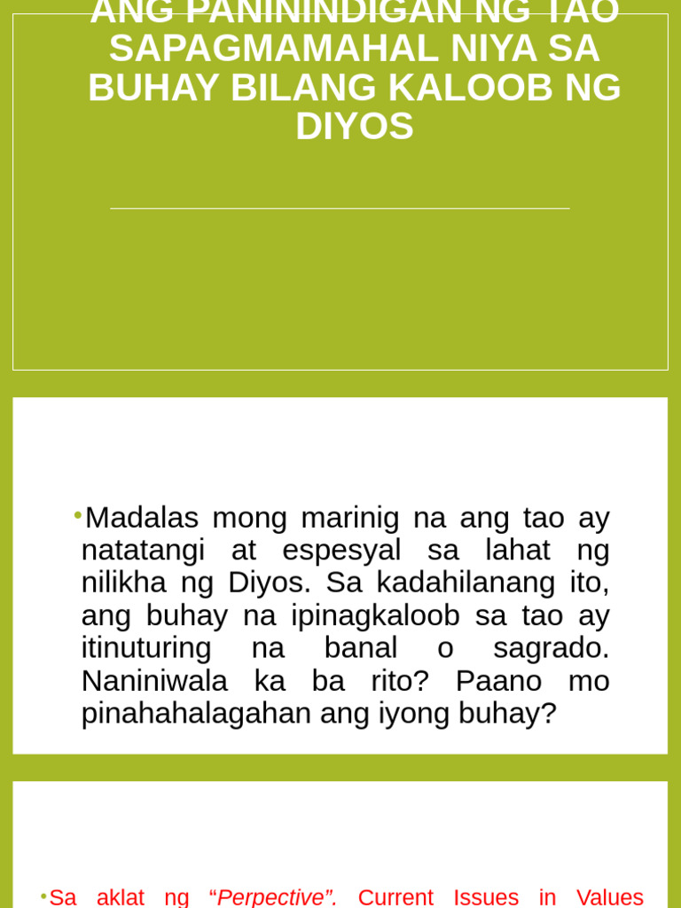 Ang Paninindigan NG Tao Sapagmamahal Niya Sa Buhay | PDF