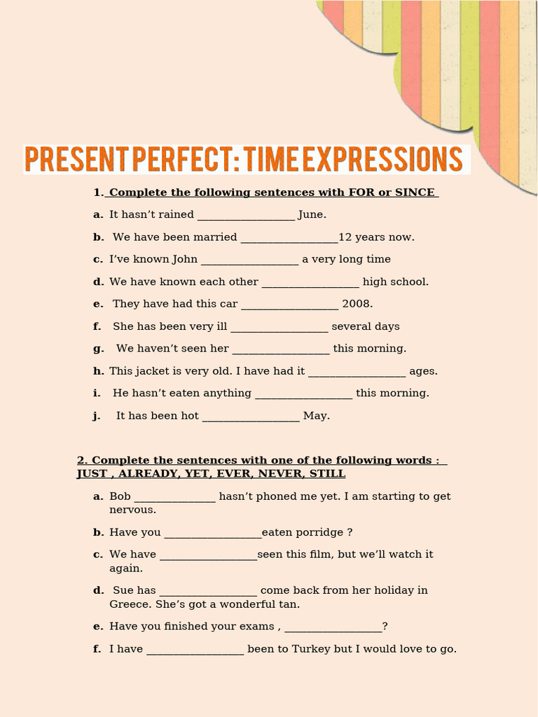 Present Perfect Time Expressions 94394 | PDF